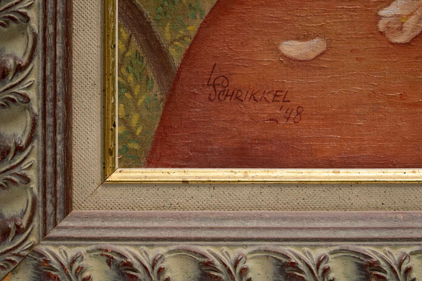 Bloemen in een vaas met duif op een terras (1948) - Schrikkel, Louis ...